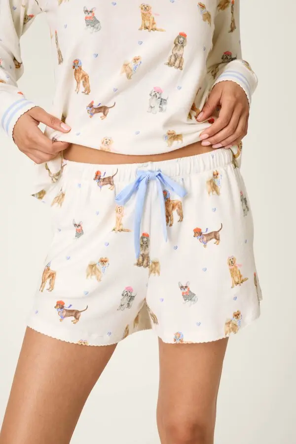 PJ Salvage Meet Me In Pawris Dog Print Pajama Shorts - Ivory