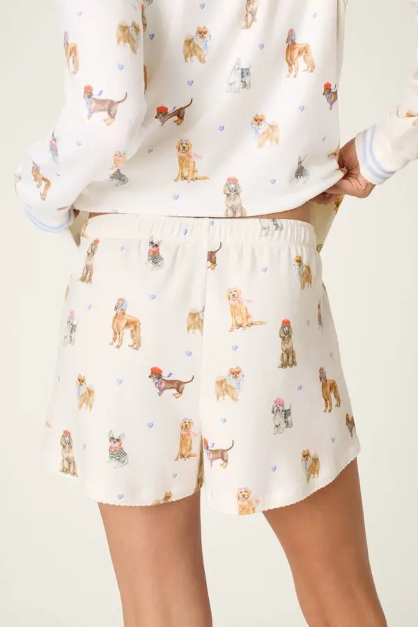 PJ Salvage Meet Me In Pawris Dog Print Pajama Shorts - Ivory
