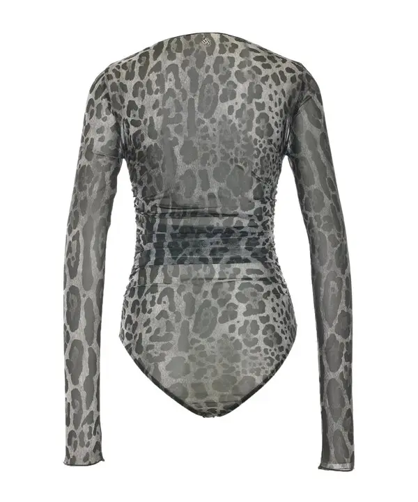 ANIYE BY Long Sleeve Leopard Print Sheer Bodysuit