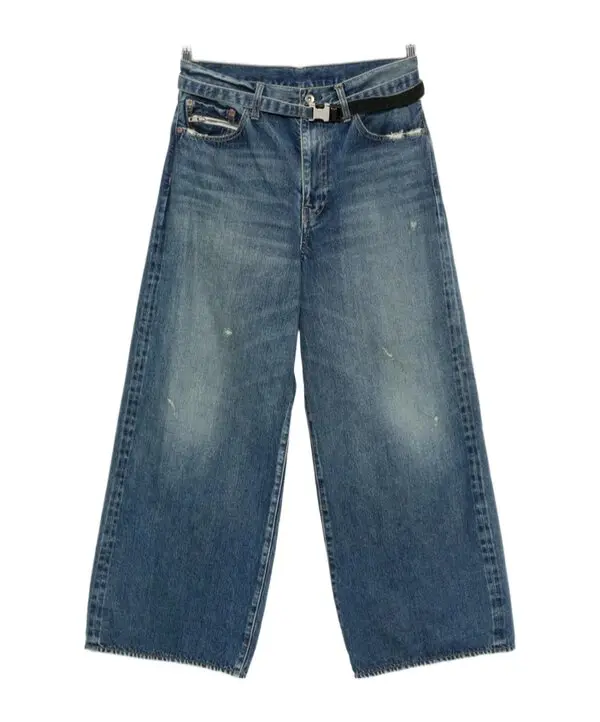 Sacai Distressed Wide-leg Jeans