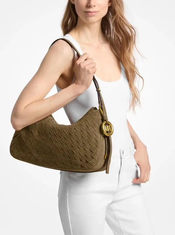 Michael Kors Nolita Hand-woven Suede Shoulder Bag - Green