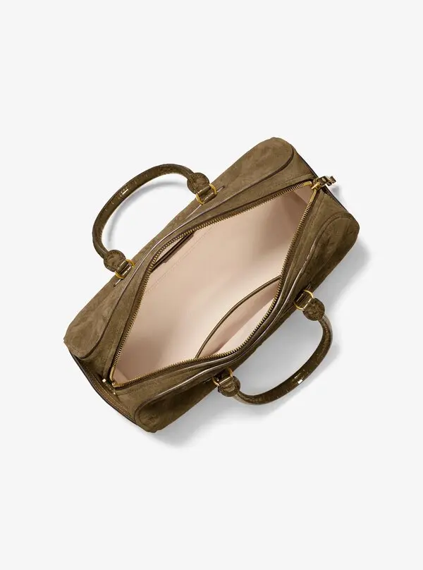Michael Kors Jet Set Travel Medium Logo Embossed Suede Duffel Crossbody Bag - Green