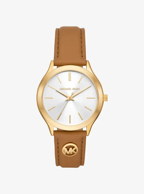 Michael Kors Slim Runway Gold-tone Leather Watch