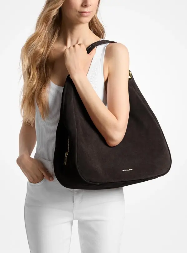 Michael Kors Large Suede Shoulder Bag - Brown