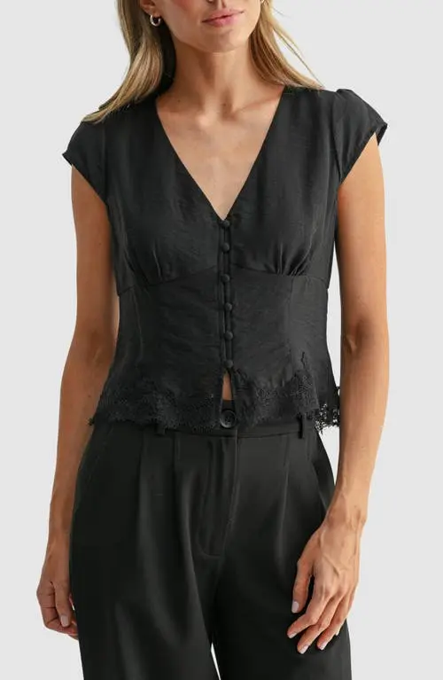 ALL IN FAVOR Lace Hem Cap Sleeve Top - Black