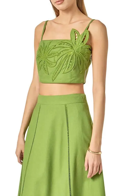 English Factory Embroidered Palm Crop Top