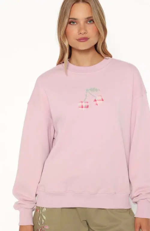PETAL & PUP Cayley Patchwork Sweatshirt With Cherry Applique