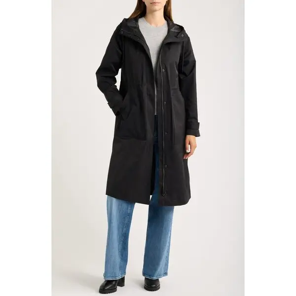 Bernardo Hooded Raincoat With Drawstring Waist - Navy