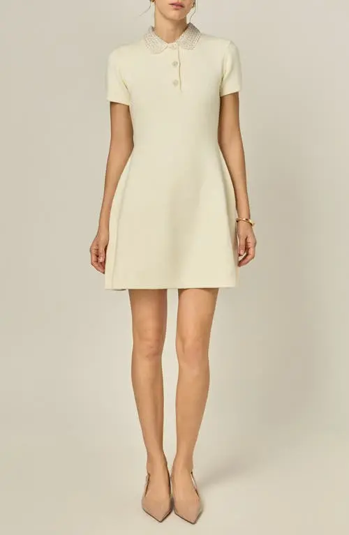 English Factory Beaded Collar Knit Fit And Flare Dress - Ivory