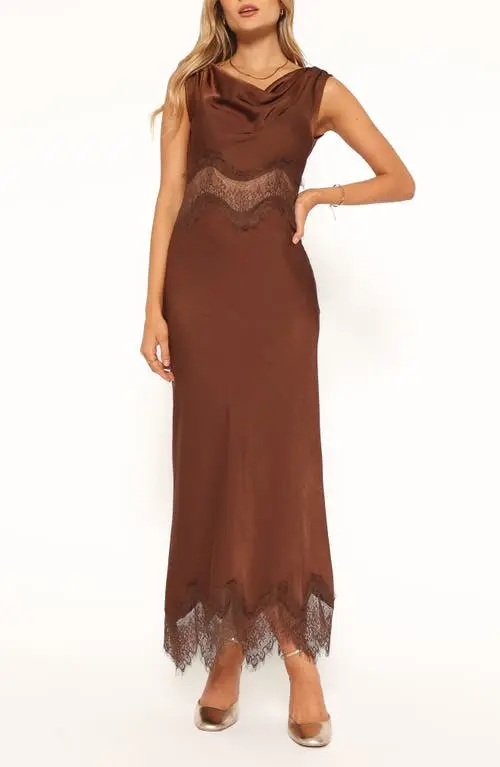 PETAL & PUP Belmont Lace Trim Satin Midi Dress