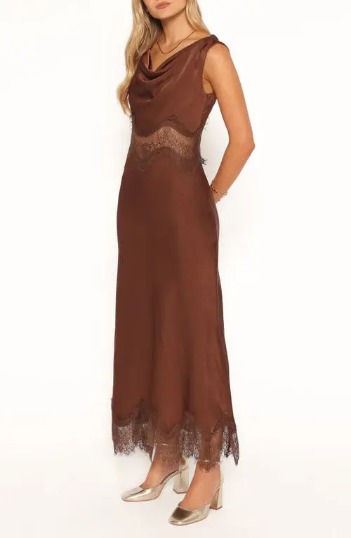 PETAL & PUP Belmont Lace Trim Satin Midi Dress