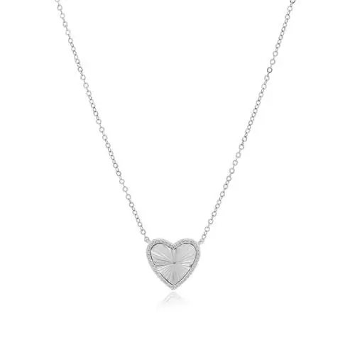 THE LOVERY FINE JEWELRY Fluted Cz Heart Necklace - Sterling Silver