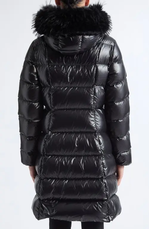 Moncler Quilted Down Coat With Faux Fur Trim - Black