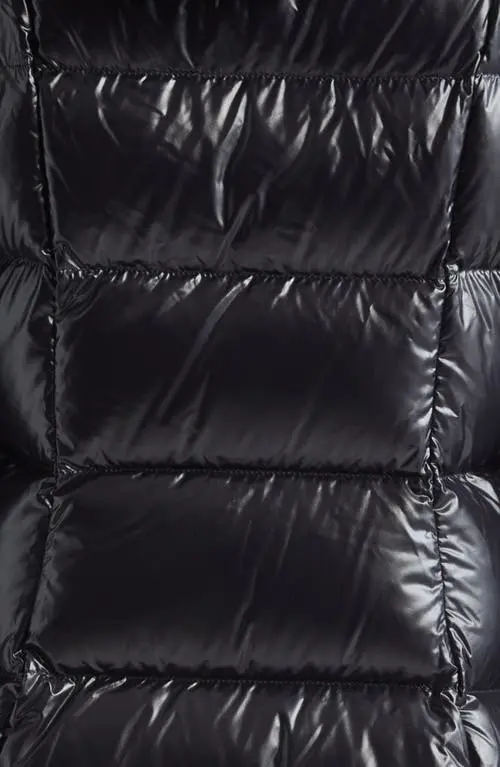 Moncler Quilted Down Coat With Faux Fur Trim - Black