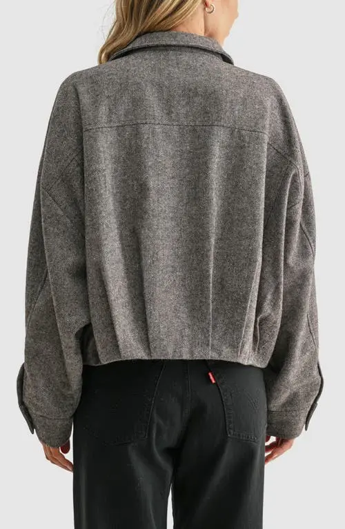 ALL IN FAVOR Herringbone Balloon Sleeve Bomber Jacket