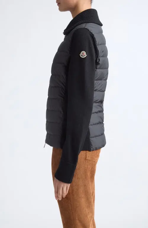 Moncler Mixed Media Quilted Zip Puffer Cardigan - Black