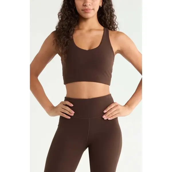 Zella Studio Luxe Essential Racerback Sports Bra - Brown Mole