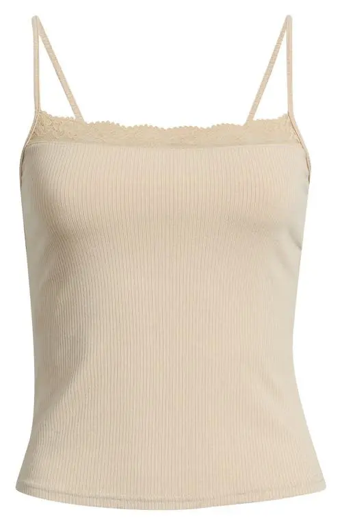 Mango Blondi Lace Trim Ribbed Camisole - Sand