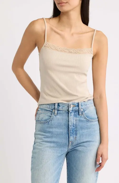 Mango Blondie Lace Trim Ribbed Camisole - Sand