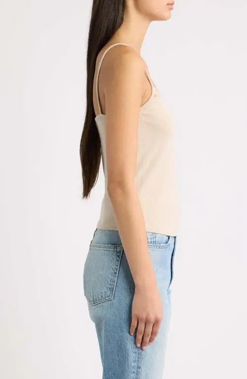Mango Blondie Lace Trim Ribbed Camisole - Sand