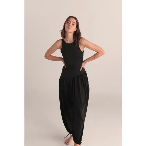 TRISKEL Astral Comfort Flow Jumpsuit With Open Back And Adjustable Hem - Midnight