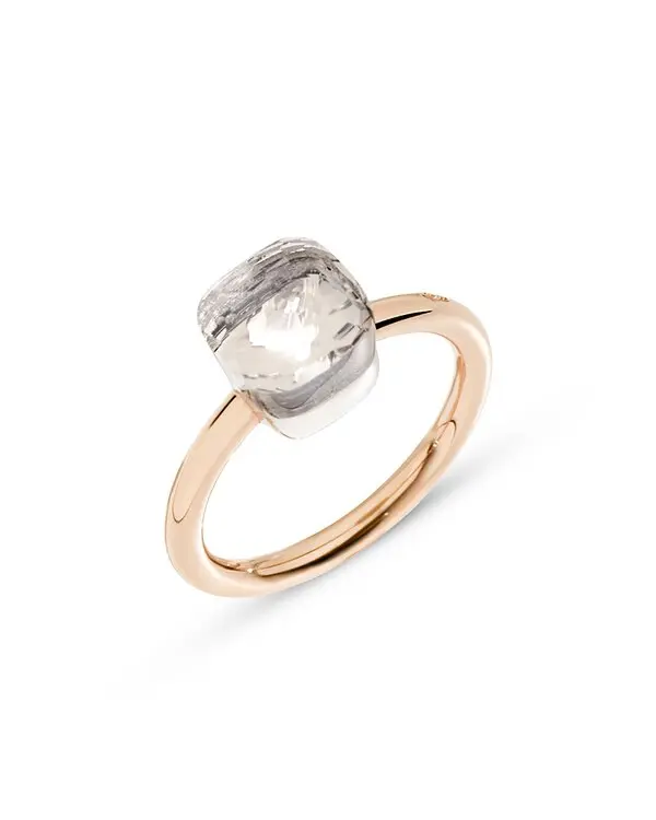 Pomellato 18k & Rose Gold Nudo Topaz Cushion Petite Solitaire Ring - White