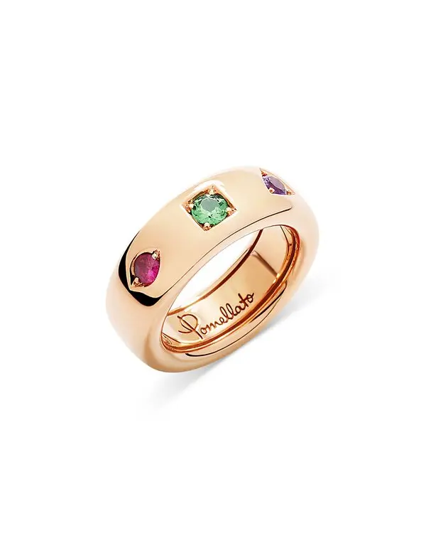Pomellato 18k Rose Gold Geometric Set Wide Band Ring - Multi