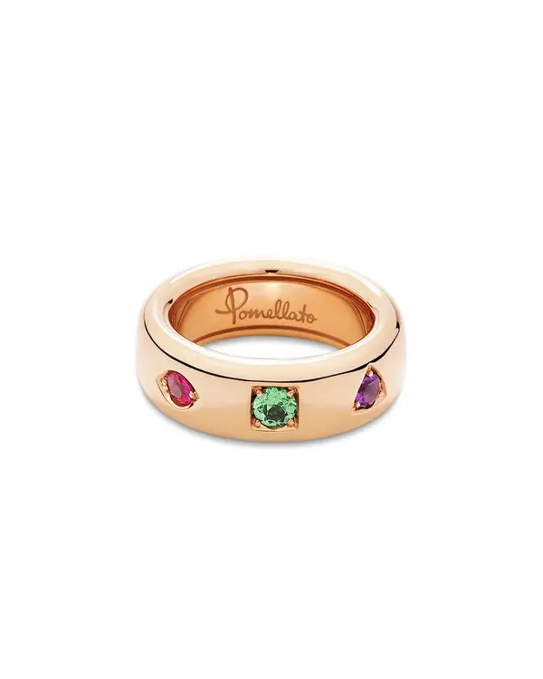 Pomellato 18k Rose Gold Geometric Set Wide Band Ring
