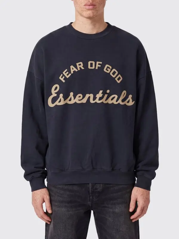 Fear Of God Crewneck Cotton Jumper With Logo And Dropped Shoulders - Black