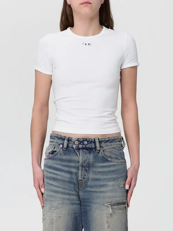 DIESEL® Slim Fit Cotton T-shirt With Contrasting Oval D Logo - White