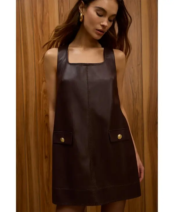French Connection Sleeveless Faux Leather Dress With Pockets