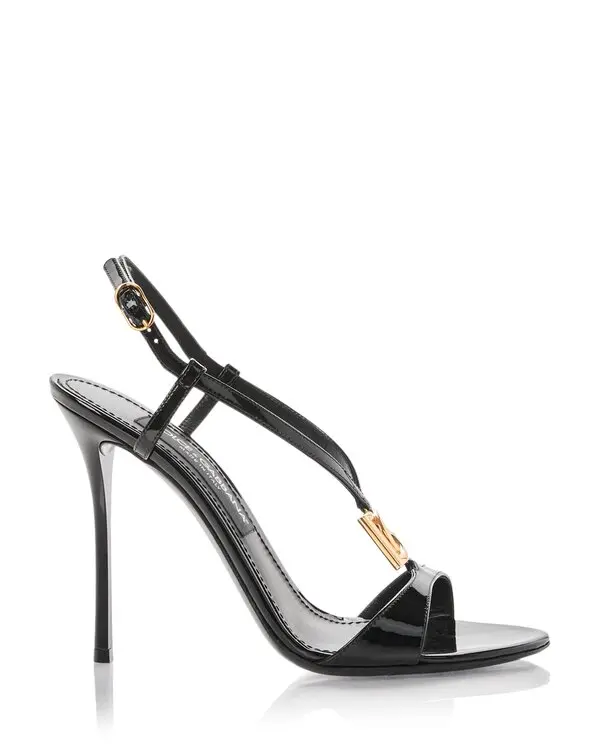 Dolce & Gabbana Patent Leather Strappy High Heel Sandals With Dg Logo