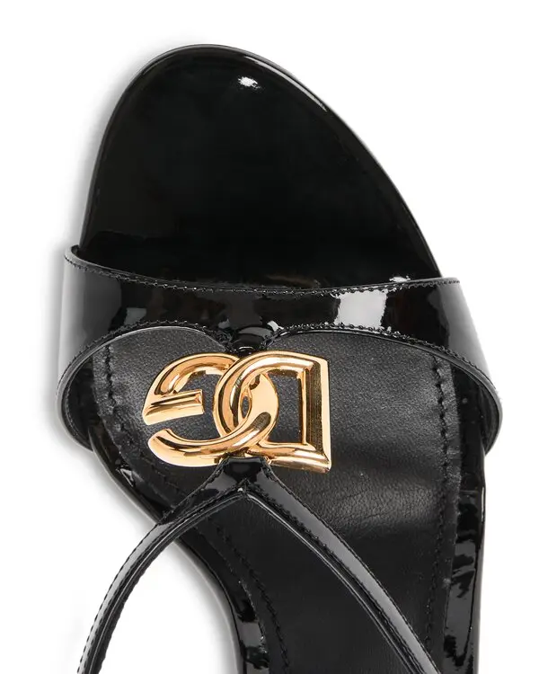 Dolce & Gabbana Patent Leather Strappy High Heel Sandals With Dg Logo