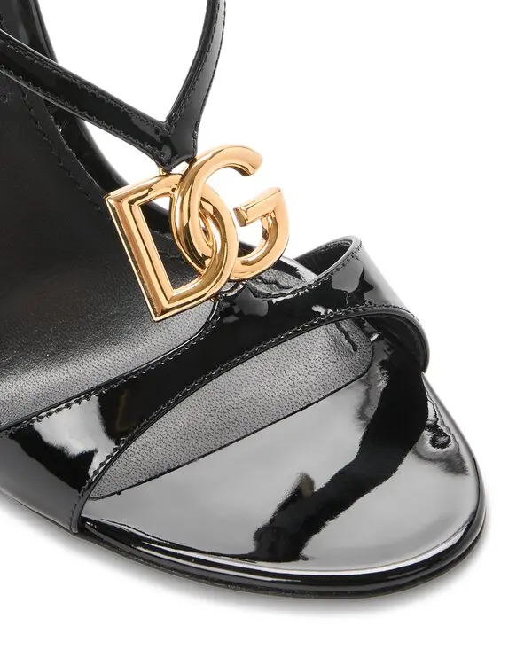 Dolce & Gabbana Patent Leather Strappy High Heel Sandals With Dg Logo