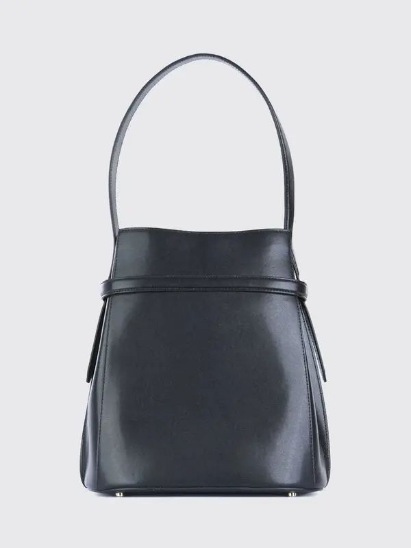 TOTEME Calfskin Monogram Logo Bucket Bag - Black