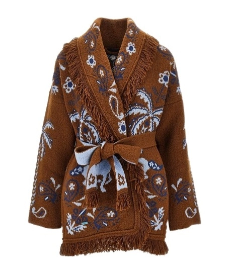 Alanui Long-sleeve Open-front Cardigan With Shawl Collar And Fringed Trim