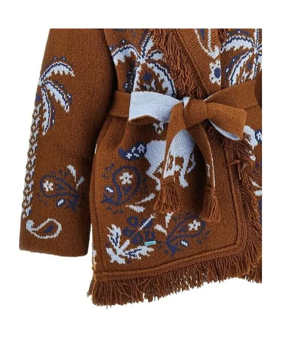 Alanui Long-sleeve Open-front Cardigan With Shawl Collar And Fringed Trim