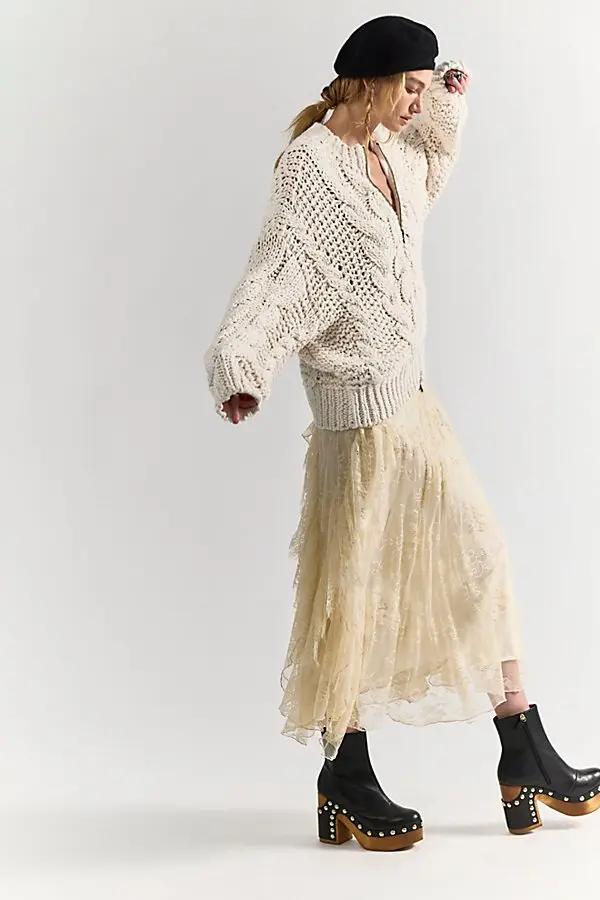 Free People Lola Cable Knit Zip Up Cardigan