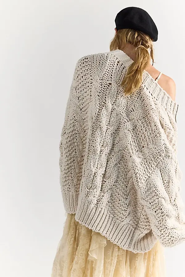 Free People Lola Cable Knit Zip Up Cardigan