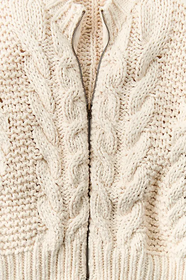 Free People Lola Cable Knit Zip Up Cardigan