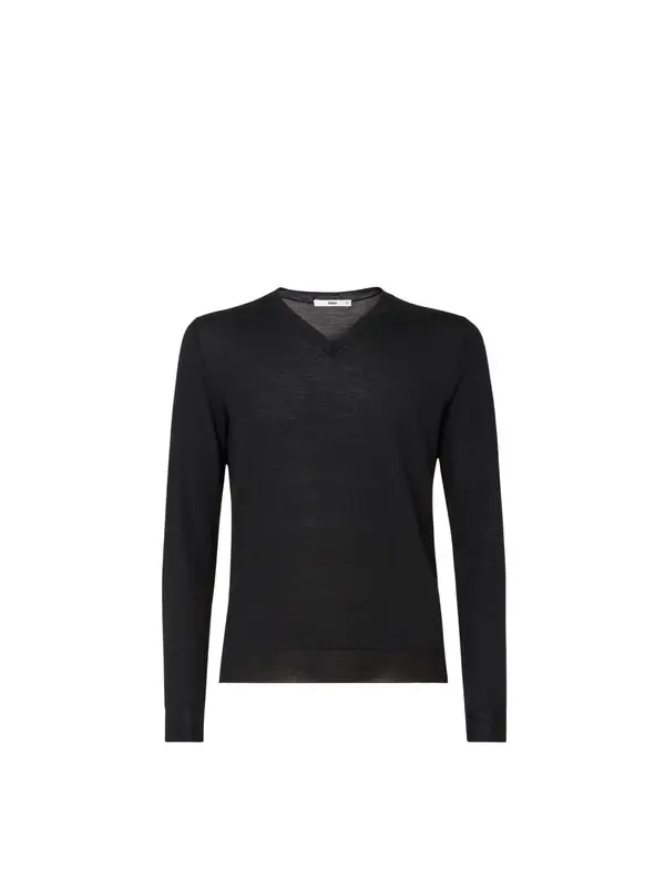 Fendi V-neck Lightweight Knit Long Sleeve Sweater - Black