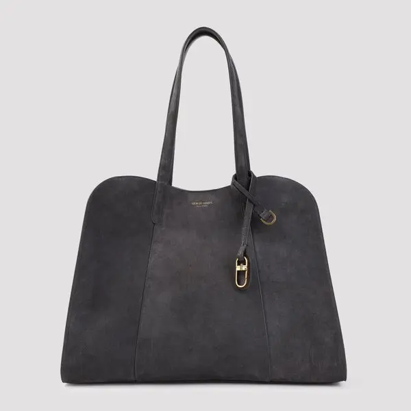 Giorgio Armani Suede Calf Leather Shoulder Handbag With Structured Profile - Grey