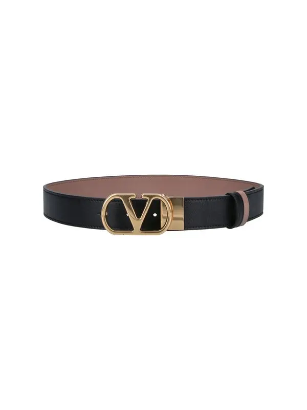 Valentino Garavani Vlogo Buckle Leather Belt - Black