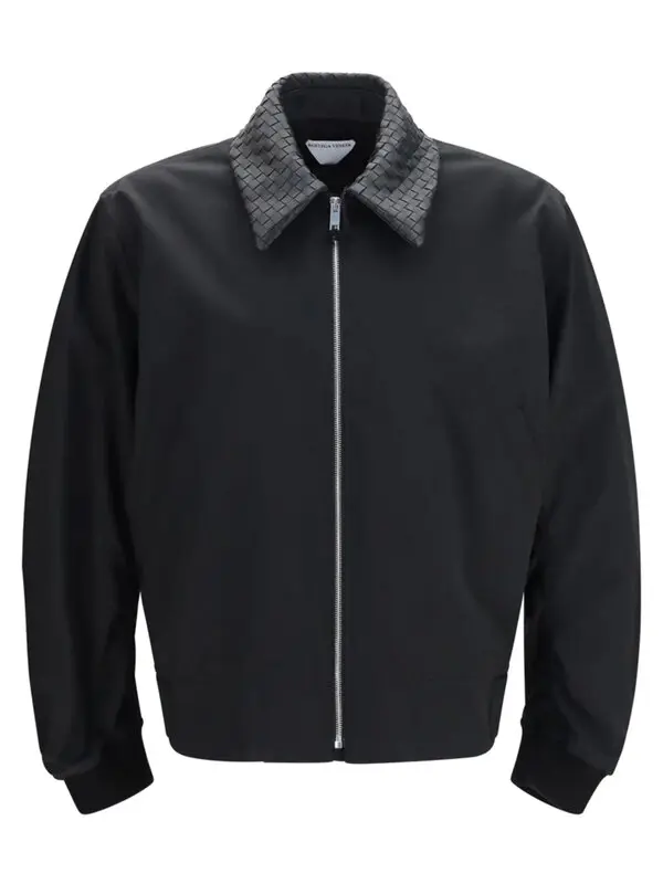 Bottega Veneta Zip-up Jacket With Woven Collar - Black