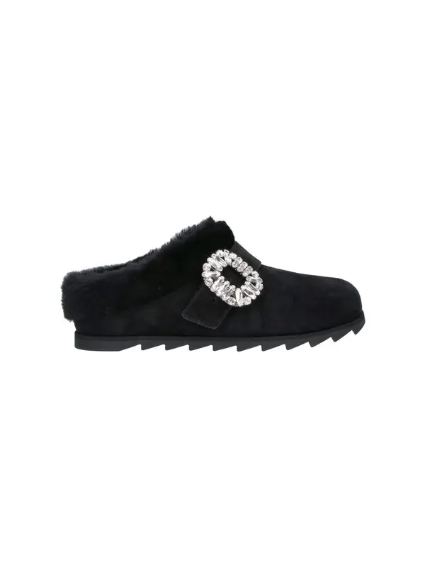 ROGER VIVIER Crystal Buckle Shearling Mule