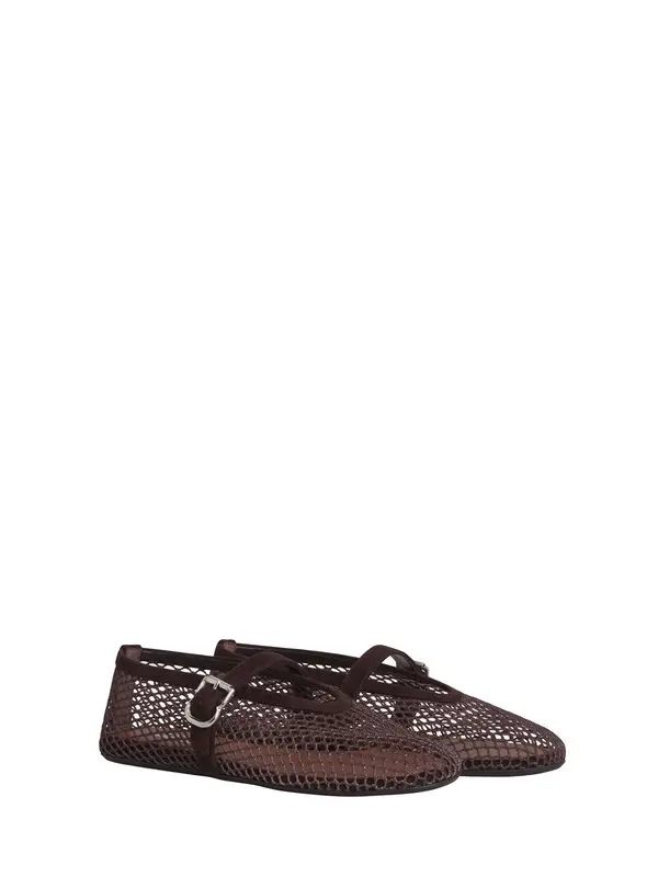 Alaïa Mesh Ballerina Flats With Suede Strap - Brown