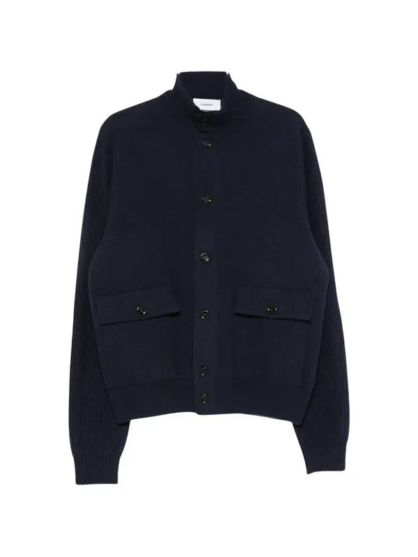 LARDINI Knit Button-front Cardigan Jacket With Stand Collar And Flap Pockets