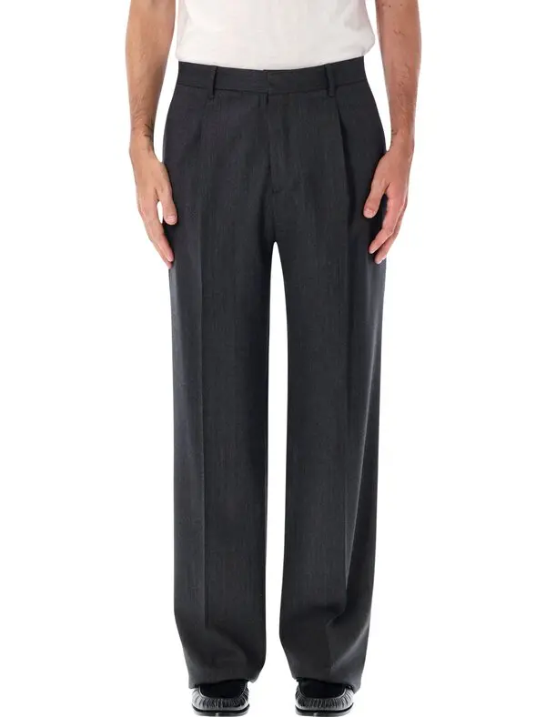 LARDINI Pleated Stretch Wool Gabardine Trousers