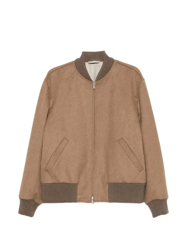 LARDINI Wool Varsity Jacket With Leather Logo Patch And Ribbed Trim