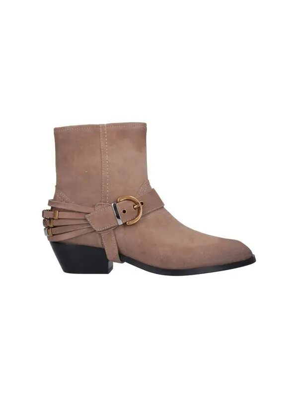 Pinko Suede Ankle Boots With Buckle Detail - Beige